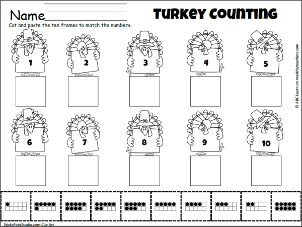 Free Cut and Paste 1 to 10 Turkeys Worksheet | Made By Teachers