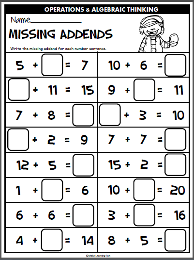 Winter Math Worksheets First Grade Made By Teachers