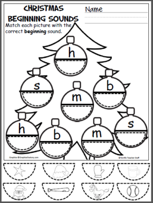 Christmas Ornament Beginning Sounds Cut and Paste | Made By Teachers