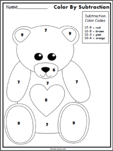 Valentine’s Day Color By Subtraction Teddy Bear - Made By Teachers
