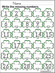 St. Patrick’s Day Write the Missing Numbers to 30 - Made By Teachers