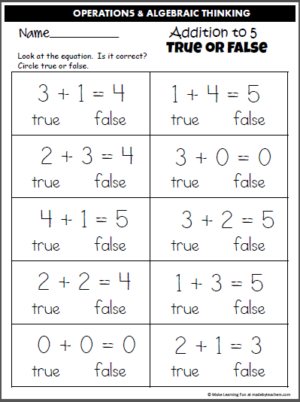 Addition to 5 - Circle True or False - Worksheet 2 | Made By Teachers