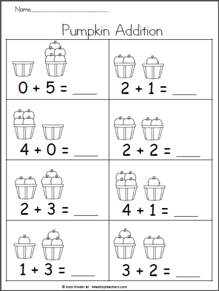 Pumpkin Addition up to 5 - Fall Math Worksheet - Made By Teachers