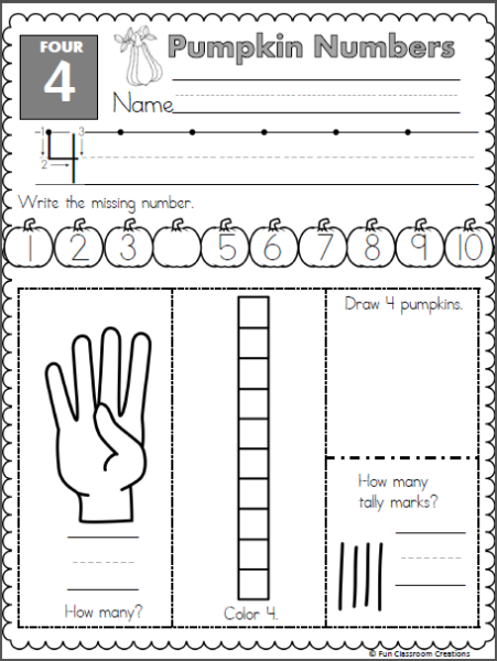 Free Number 4 Worksheet (Harvest Time) | Made By Teachers