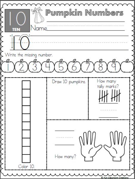 Color The Pumpkins Ten Frames - Math Numbers to 10 - Made By Teachers