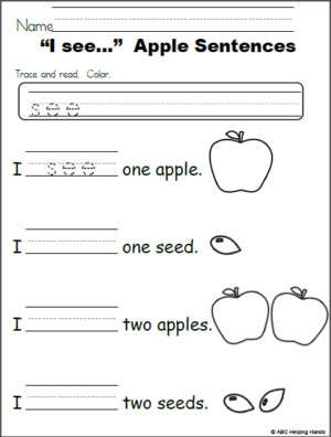 I see - Apple Sentences (editable free worksheet) | Made By Teachers