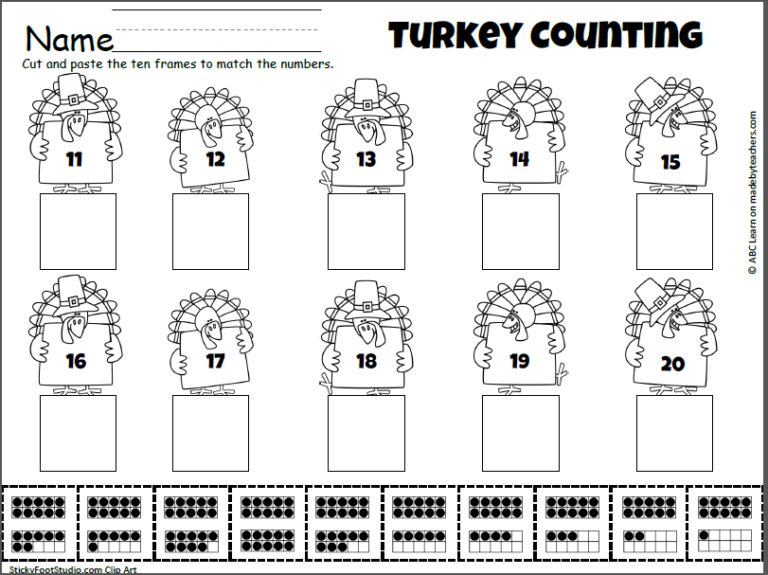 Cut and Paste 1 to 10 Turkeys - Made By Teachers