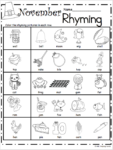 Free Kindergarten Rhyming Worksheets for November - Made By Teachers