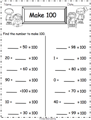 Addition Math Worksheet - Make 100 | Made By Teachers