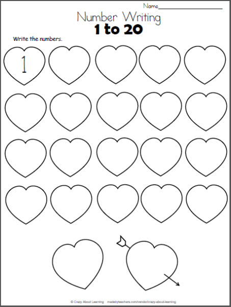 Valentine's Day Math - Write Numbers 1-20 | Made By Teachers