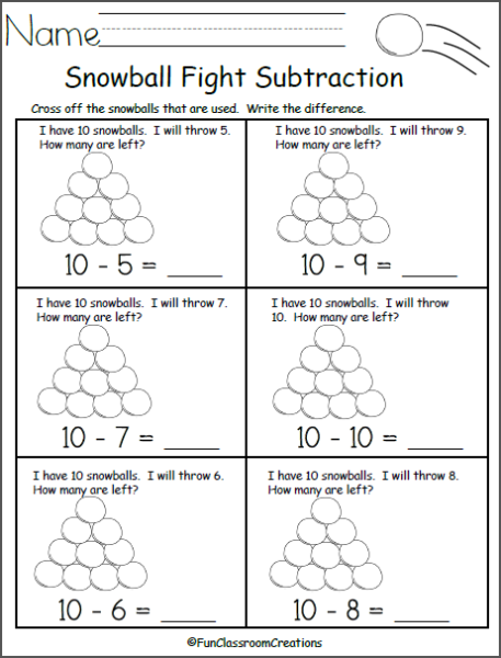Snowball Fight Subtraction Math Worksheet | Made By Teachers