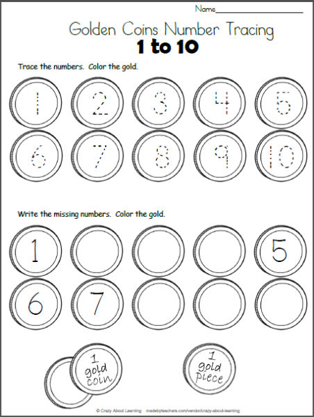 Gold Coin Numbers to 10 - Made By Teachers