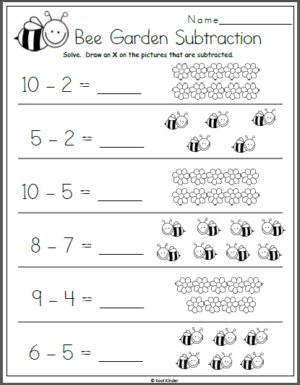 Bee Garden Subtraction Math Worksheet for Kindergarten - Made By Teachers