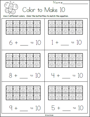 Color the Ten Frame to Make 10 - Kindergarten Math Worksheet - Made By ...
