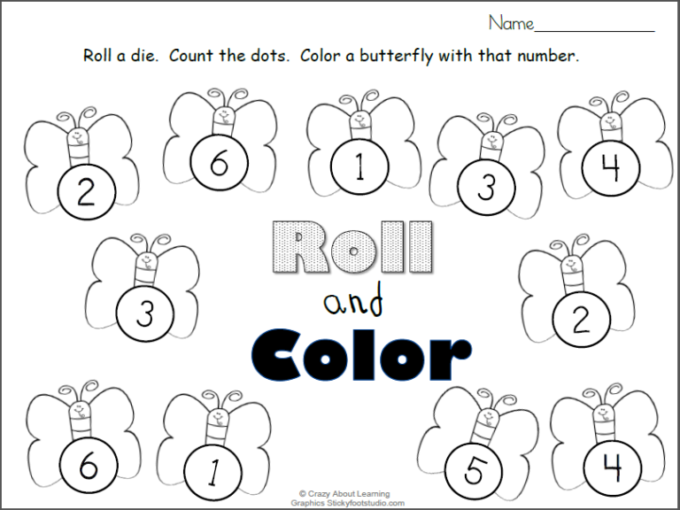 Free Butterfly Roll and Color Number Worksheet - Made By Teachers