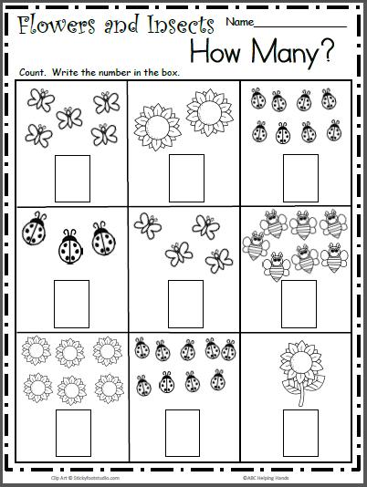 Spring Insects Free Math Worksheet For Counting To 9 Made By Teachers
