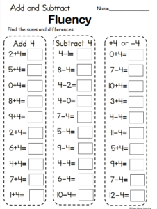 Free Math Add and Subtract by 4 Worksheet - Made By Teachers