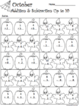 Free October Halloween Addition & Subtraction Up to 10 Worksheet | Made ...
