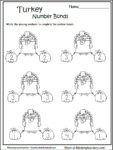 Fall November Worksheets for Kindergarten - Turkey Number Bonds - Made ...