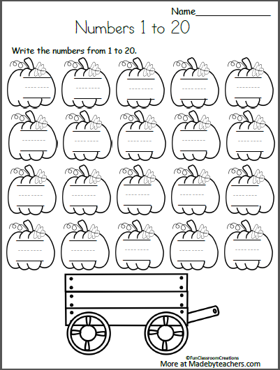 Fall Worksheets For Kindergarten Write Numbers 1 To 20 Made By Teachers