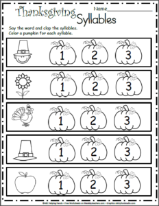 Free Kindergarten Worksheets for November - Syllables - Made By Teachers
