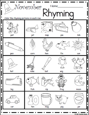 Free November Rhyming Worksheets - Made By Teachers