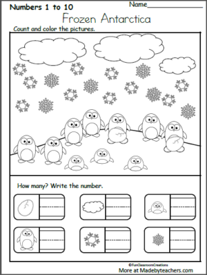 Free Kindergarten Winter Math Worksheet - Count and Write Numbers ...