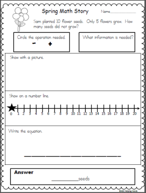 Free Spring Math Worksheet for Kindergarten - subtraction story | Made ...