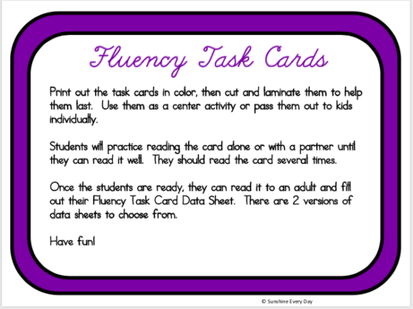 Fluency Task Cards | Made By Teachers