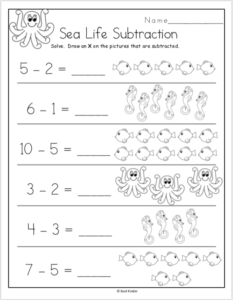 Free Sea Life Subtraction Worksheets for Kindergarten - Made By Teachers