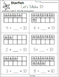Free Kindergarten Addition Worksheet - Make 10 Starfish - Made By Teachers