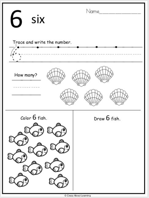 Number 6 Worksheets For Kindergarten Printable Kindergarten Worksheets