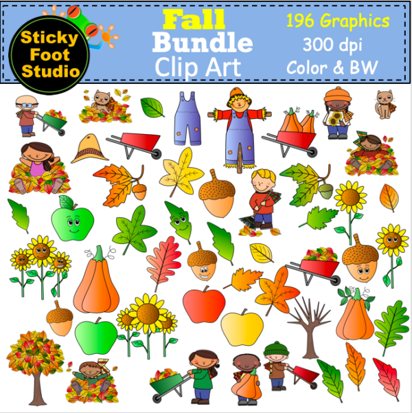 Fall Clip Art Bundle - 196 Graphics - Color and BW | Made By Teachers