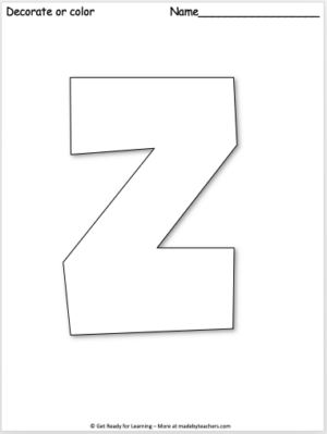 Free Giant Letter Z Worksheet - Color It | Made By Teachers