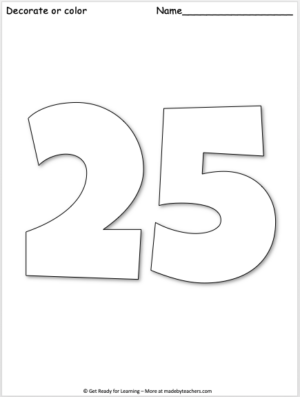 Giant Number 25 Coloring Page | Made By Teachers
