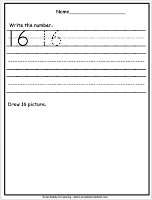 Number Writing Practice - 16 - Made By Teachers