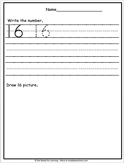 Number Writing Practice - 16 | Made By Teachers