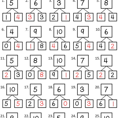 Number Bond Fluency Math Mountain Fact Family Worksheets Addition ...