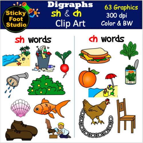 Digraphs Clip Art - Sh and Ch (63 graphics) - Made By Teachers