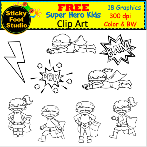 Free Superhero Kids Clip Art (by StickyFoot Studio) | Made By Teachers