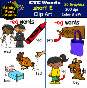 Short E Vowel CVC Word Family Clip Art | Made By Teachers
