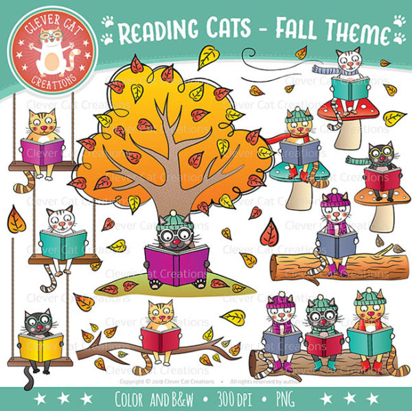 Animal Clip Art – Reading Cats – Fall Theme | Made By Teachers