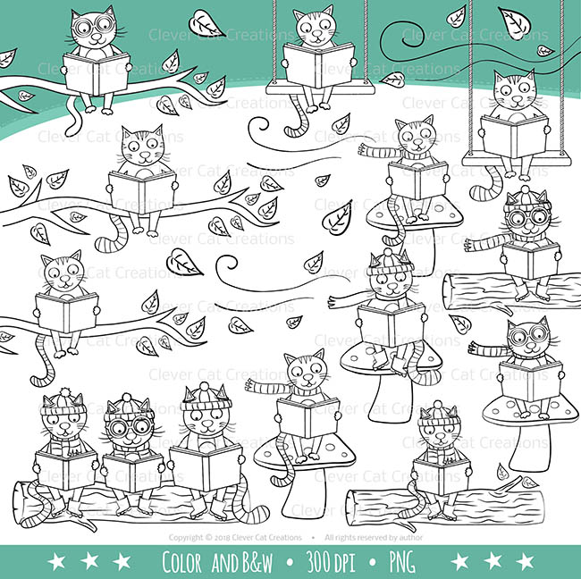 Animal Clip Art – Reading Cats – Fall Theme | Made By Teachers