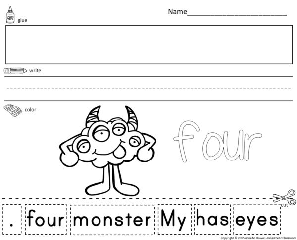 Sight Word Sentence Read, Write, and Cut and Paste Worksheets Print and ...
