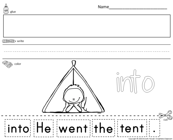 Sight Word Sentence Read, Write, and Cut and Paste Worksheets Print and ...
