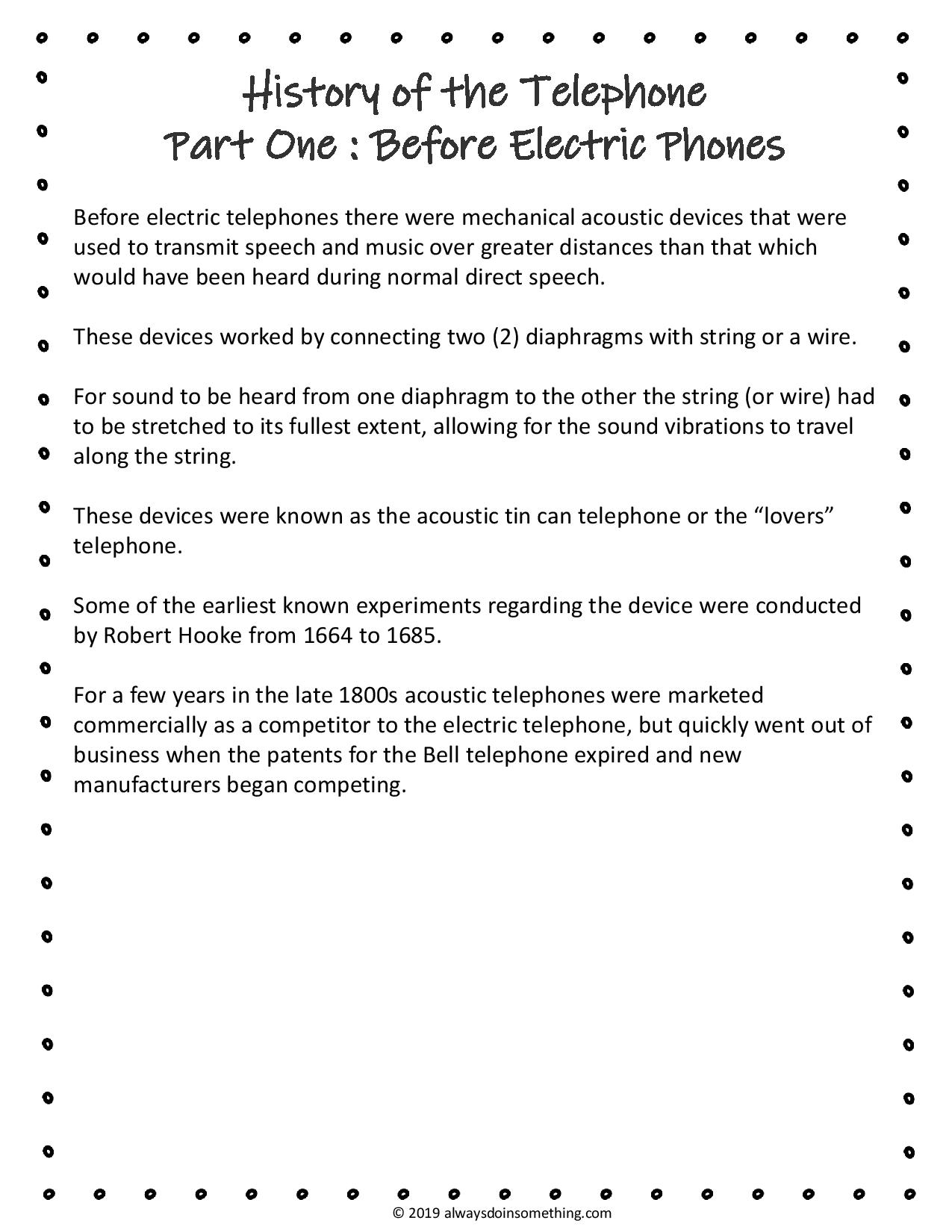 History of the Telephone Workbook - Made By Teachers