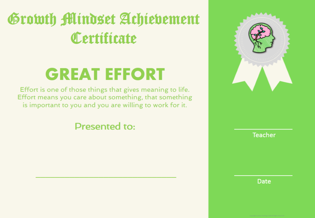 Growth Mindset Achievement Certificates For Kids Green Edition | Made ...