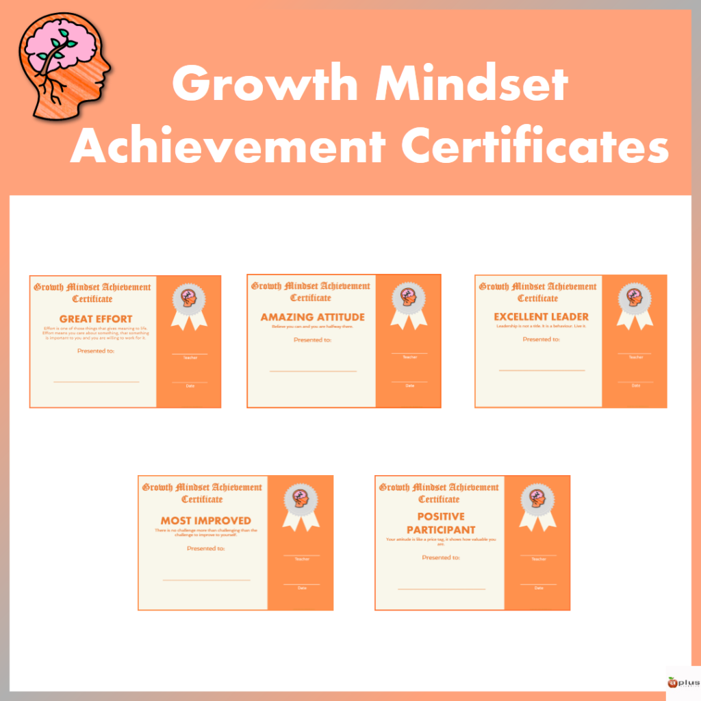 Growth Mindset Achievement Certificates For Kids Orange Edition | Made ...