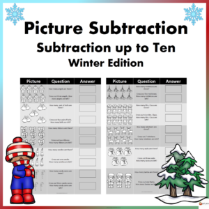 Picture Subtraction- Subtraction to 10 Winter Edition - Made By Teachers