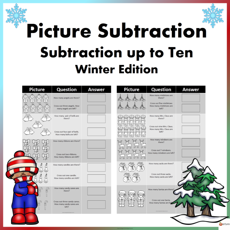 Picture Subtraction- Subtraction to 10 Winter Edition - Made By Teachers
